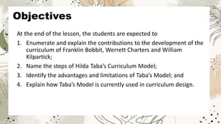 Hilda Taba’s Curriculum Model (The Teacher and the School Curriculum ...