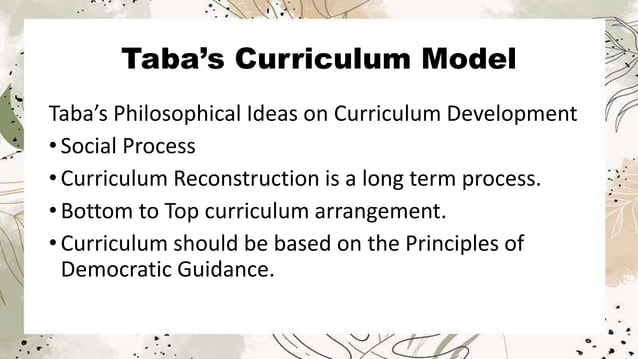 Hilda Taba’s Curriculum Model (The Teacher and the School Curriculum ...