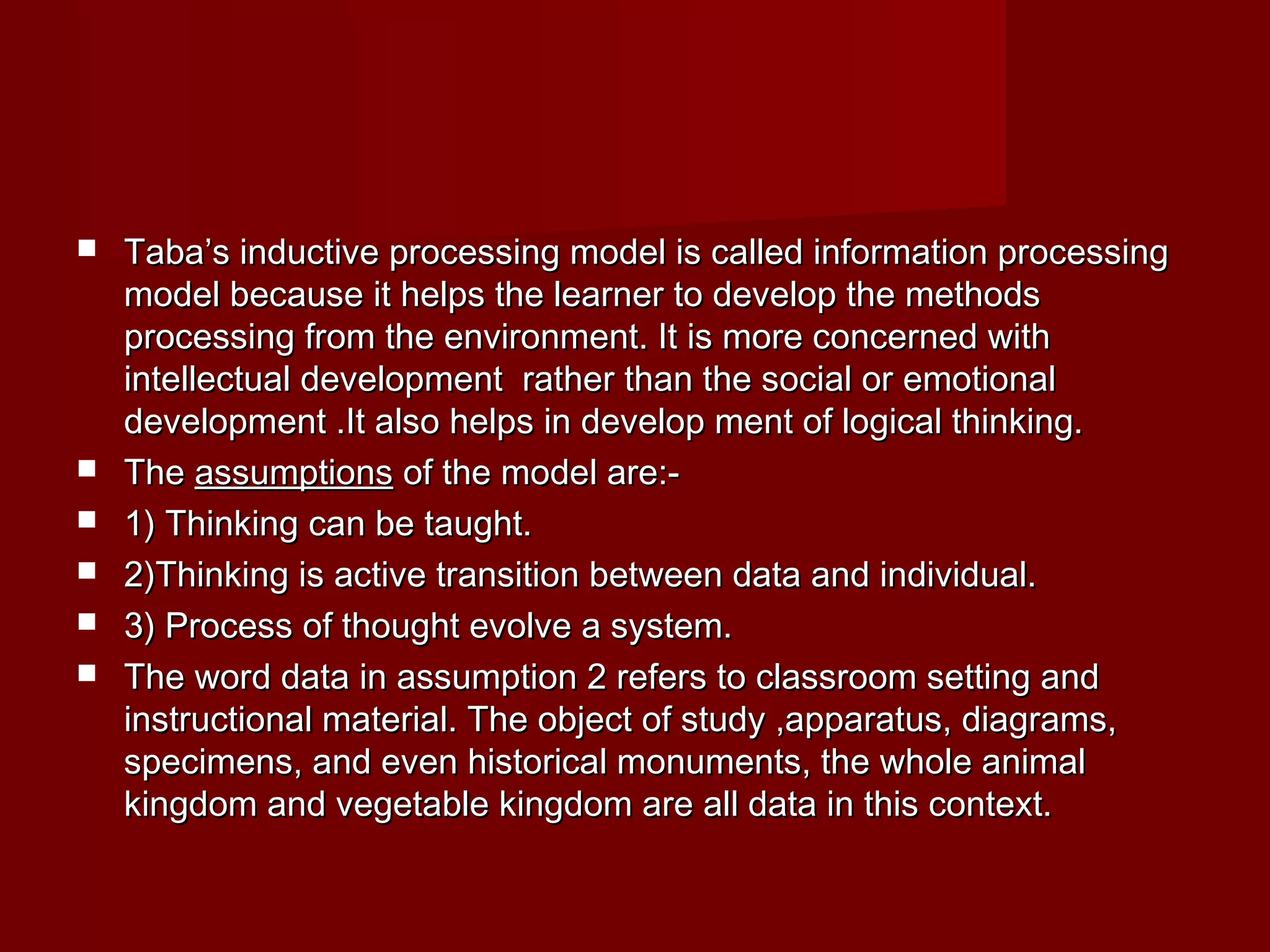 Hilda taba’s inductive thinking model | PPT