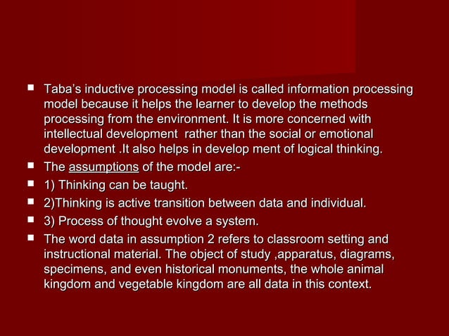Hilda taba’s inductive thinking model | PPT | Science
