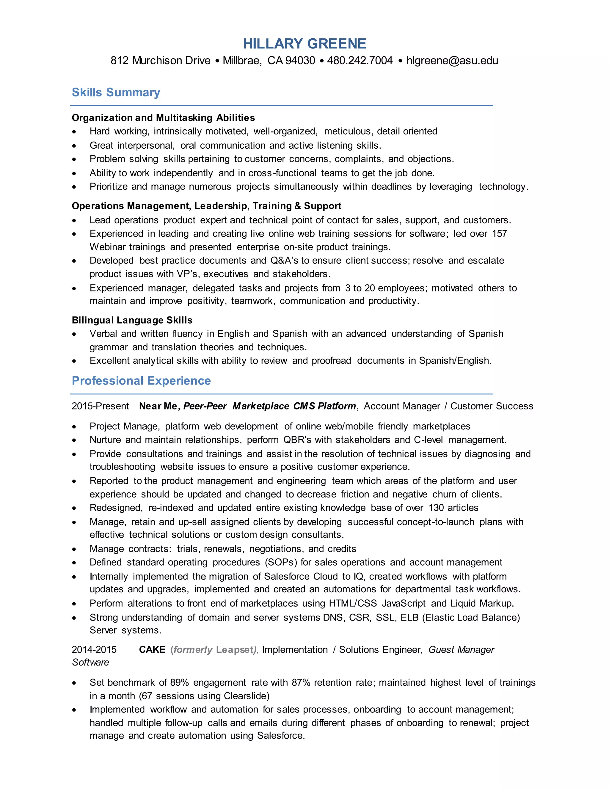 Hillary Greene - Resume | DOCX | Computer Software and Applications | Computing