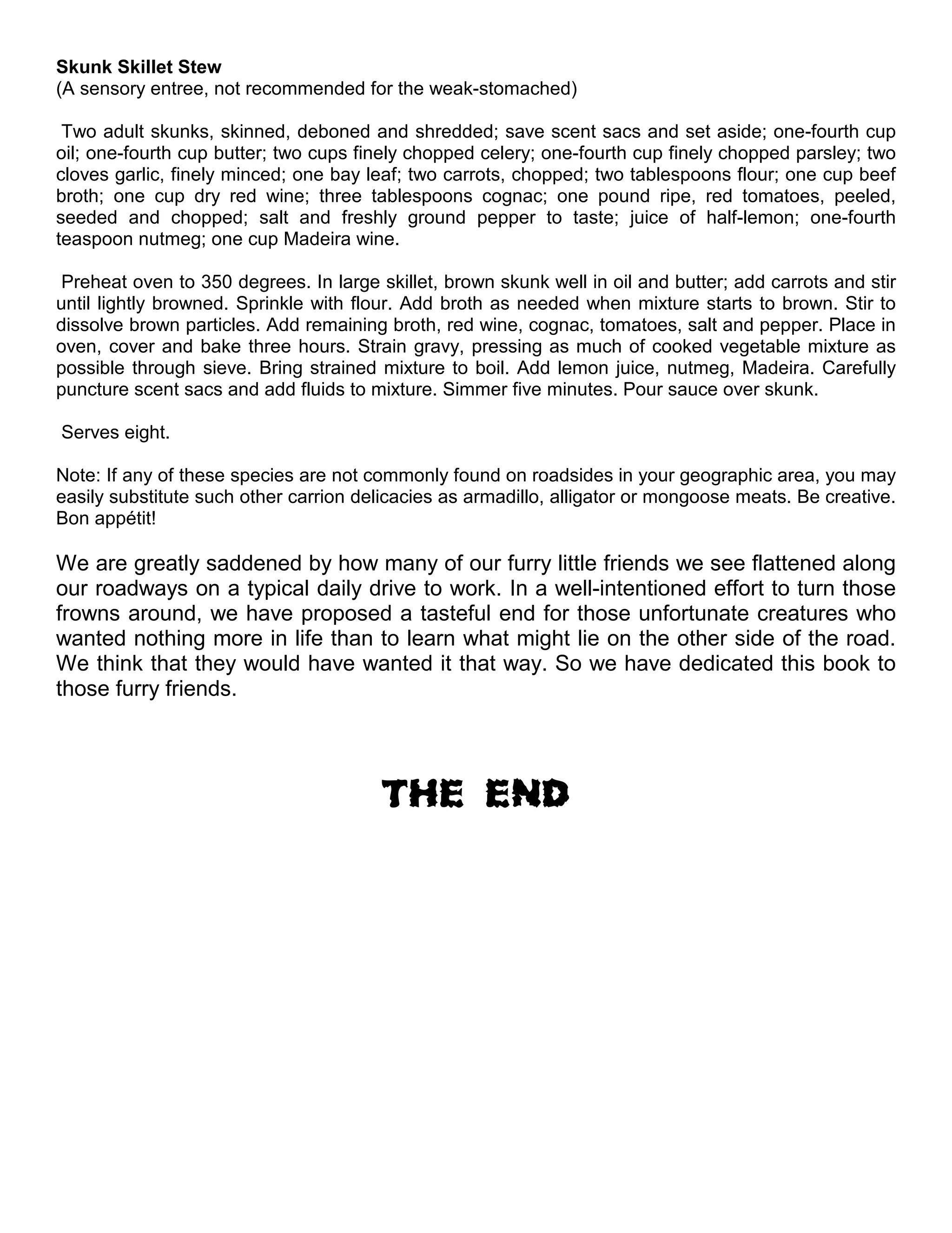 Hillbilly hanks roadkill recipes | PDF