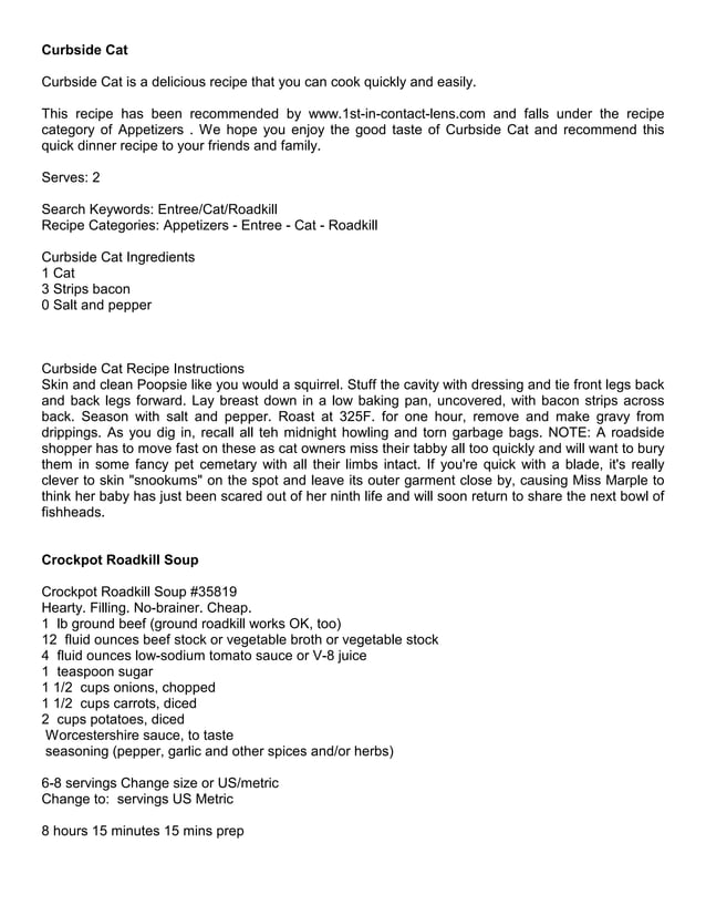 Hillbilly hanks roadkill recipes | PDF