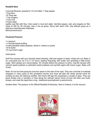 Hillbilly hanks roadkill recipes | PDF