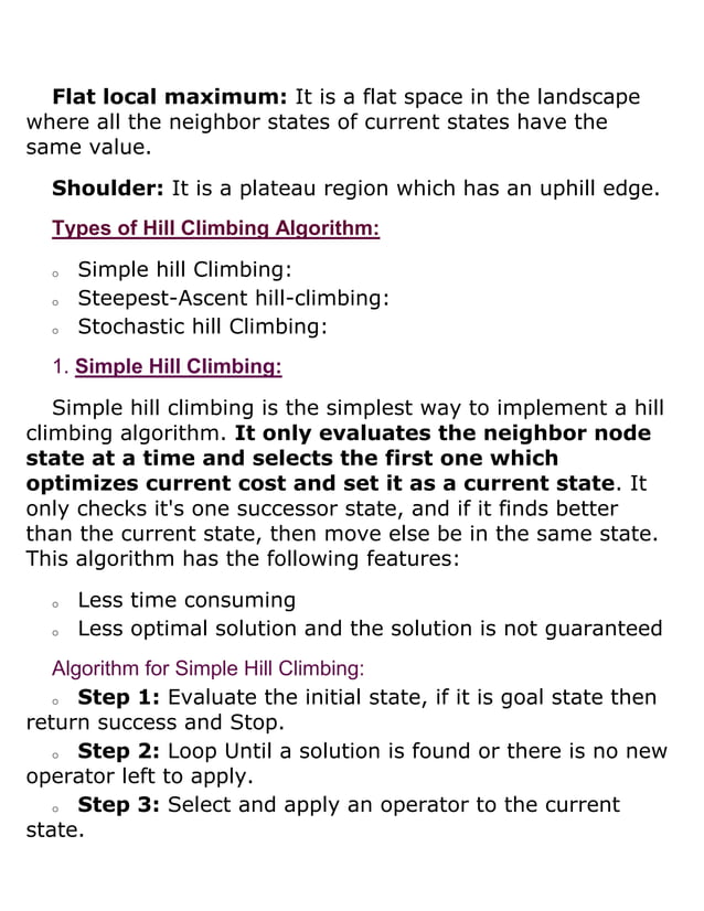 Hill climbing algorithm in artificial intelligence | PDF