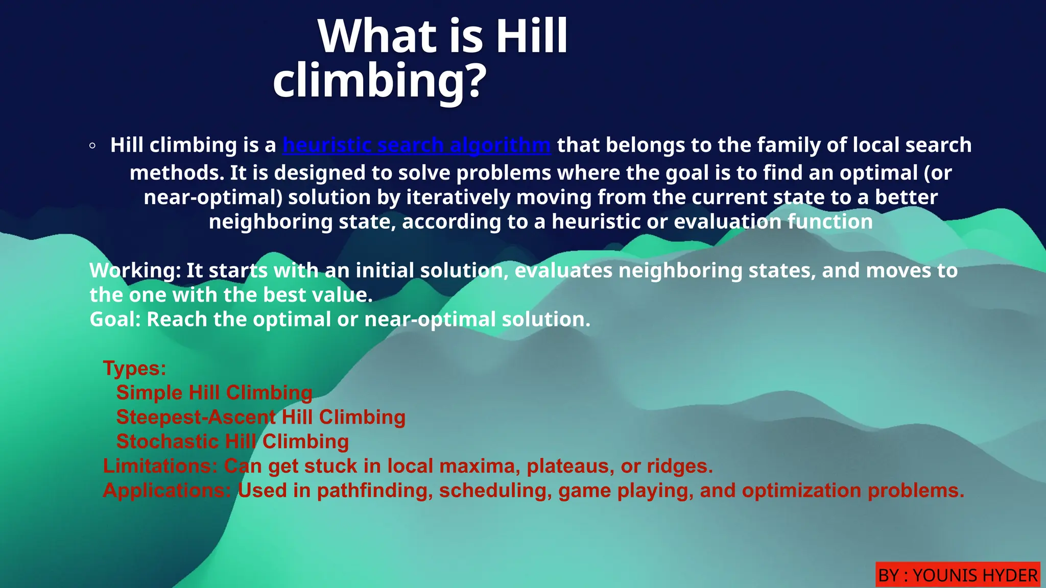 Hill Climbing in Artificial Intelligence | PPTX