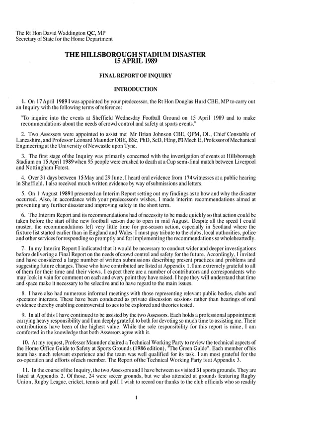 Hillsborough Taylor Report | PDF | Soccer | Sports