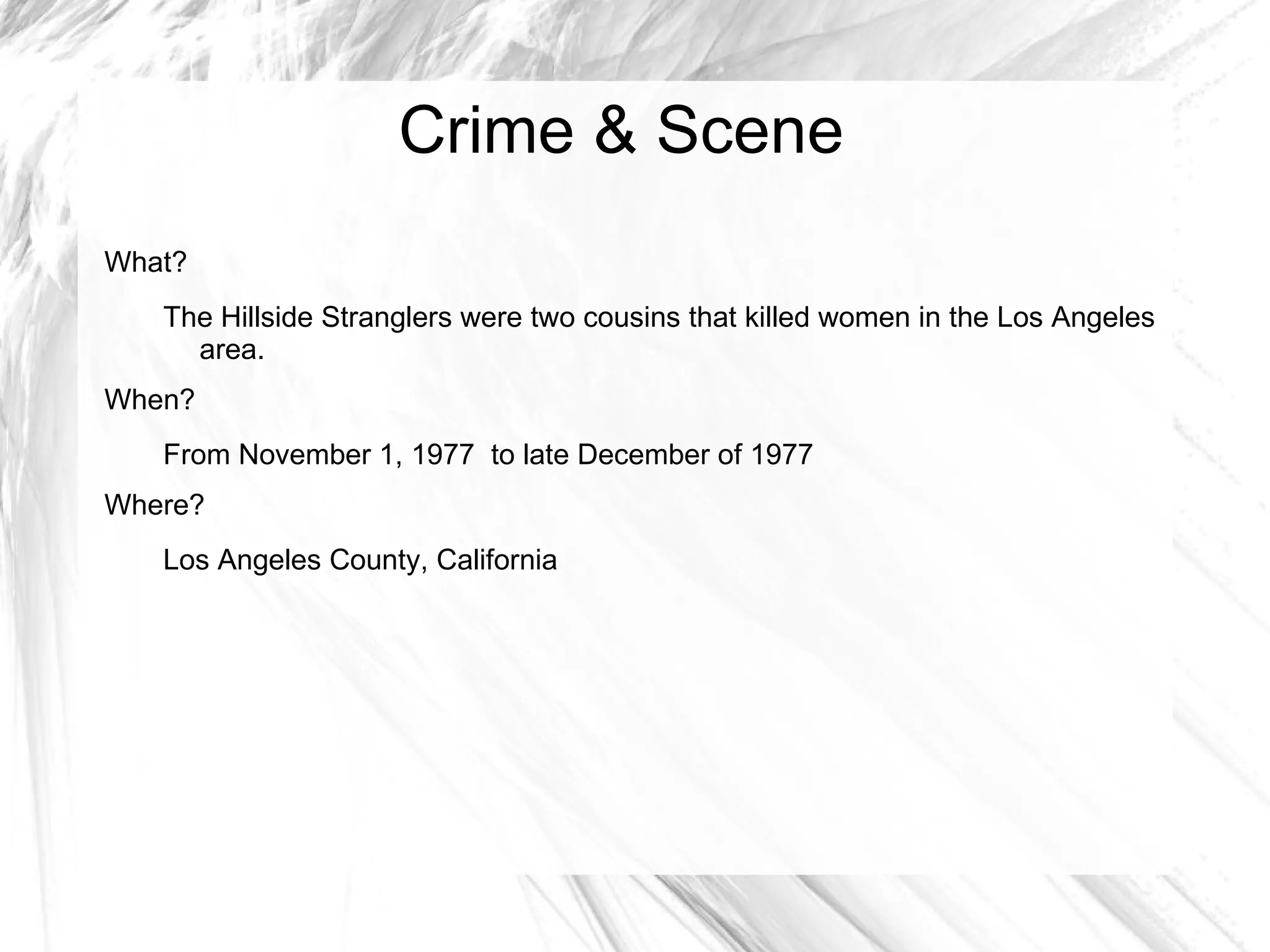 Hillside stranglers fs project | ODP