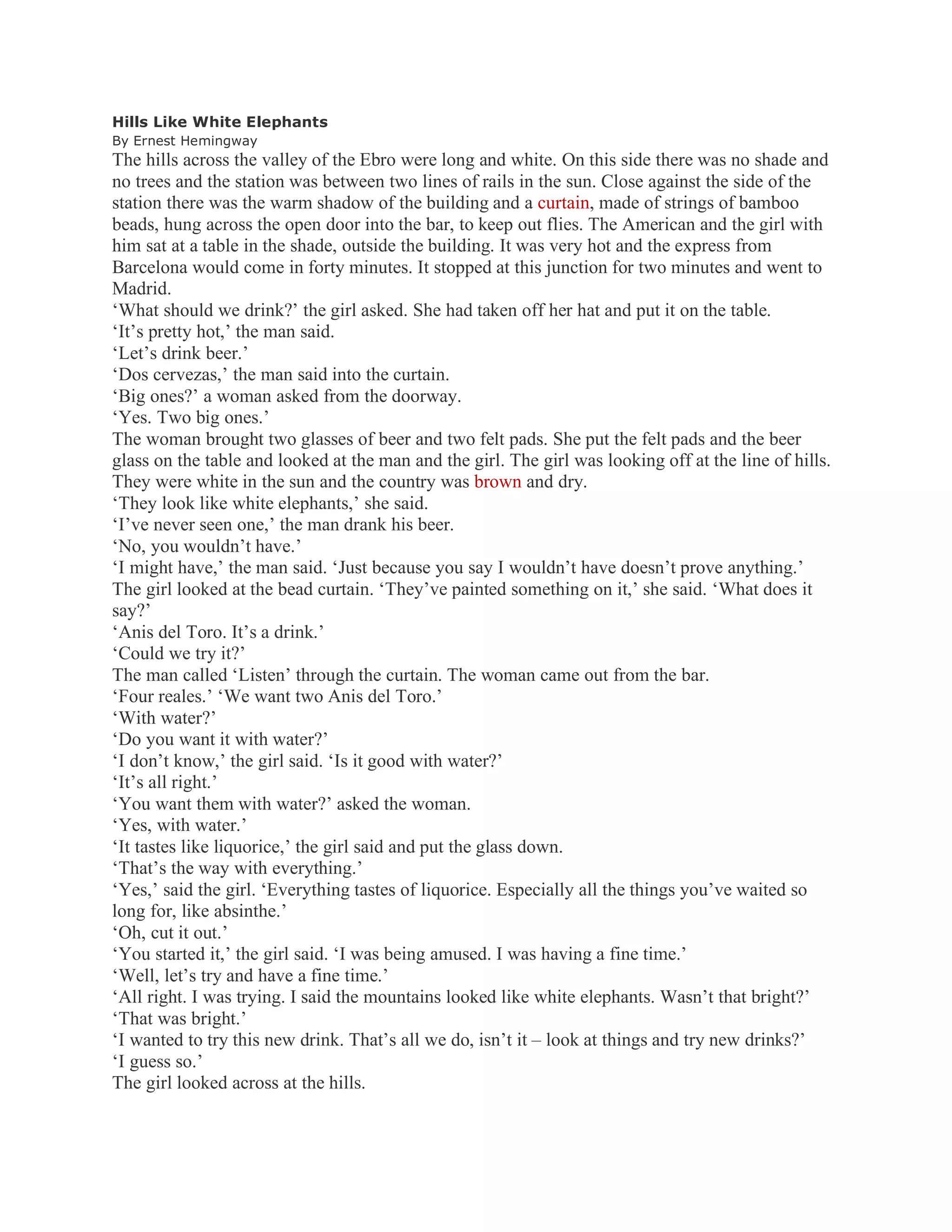 Hills like white elephants | PDF