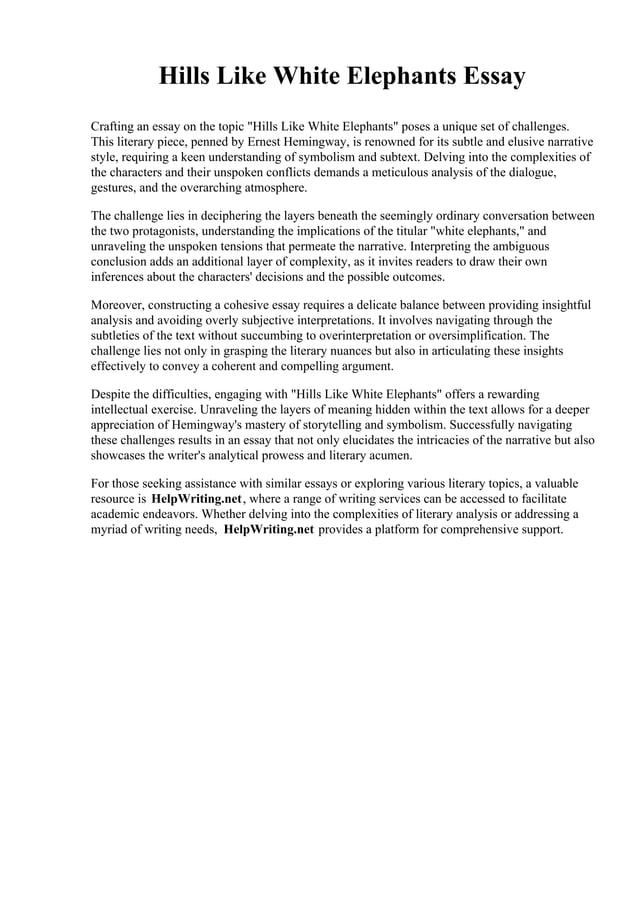 Hills Like White Elephants Essay.pdf | Fiction | Books and Literature