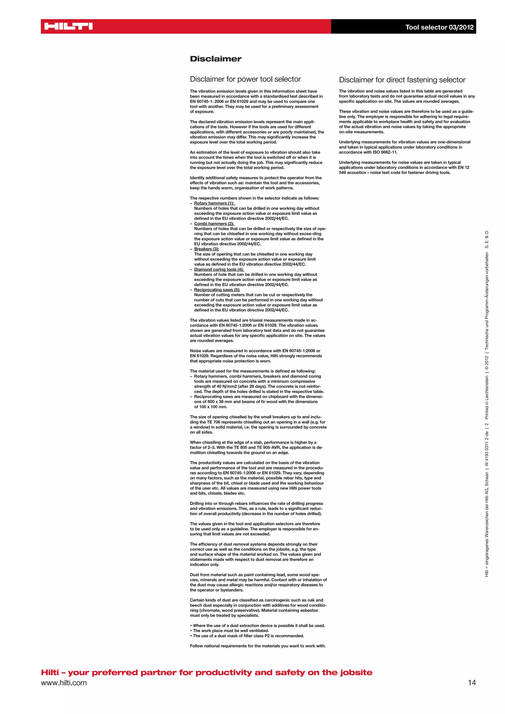 Hilti Tools Vibration Data | PDF