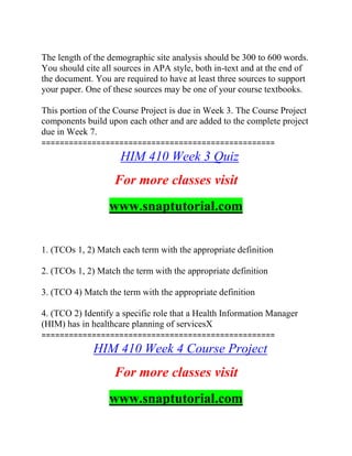 HIM 410 help Successful Learning/Snaptutorial | PDF