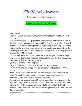 HIM 435 help Successful Learning/Snaptutorial | PDF