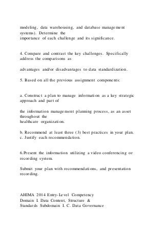 HIMA460 Healthcare Data Management and Governance Assignment | DOCX