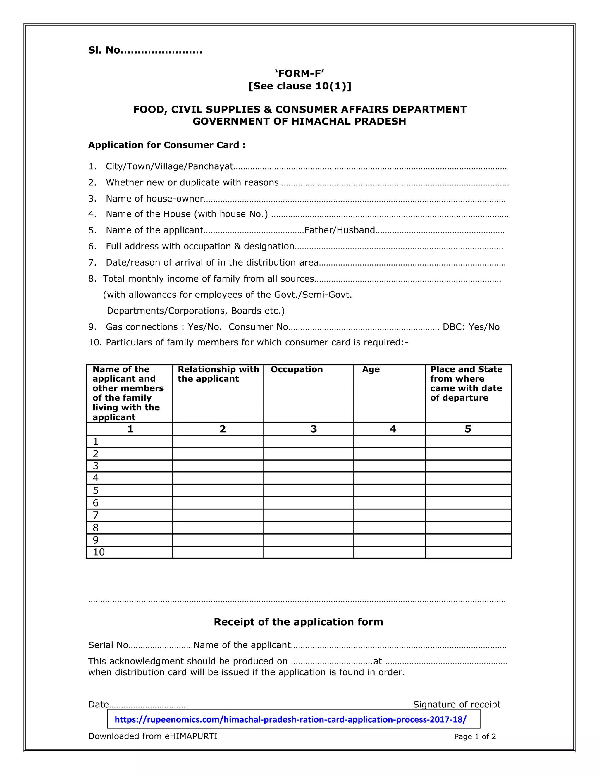 Himachal pradesh ration card Application Form | PDF
