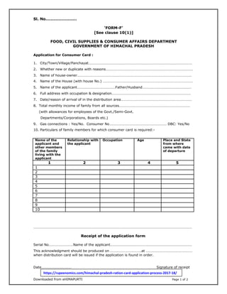 Himachal pradesh ration card Application Form | PDF