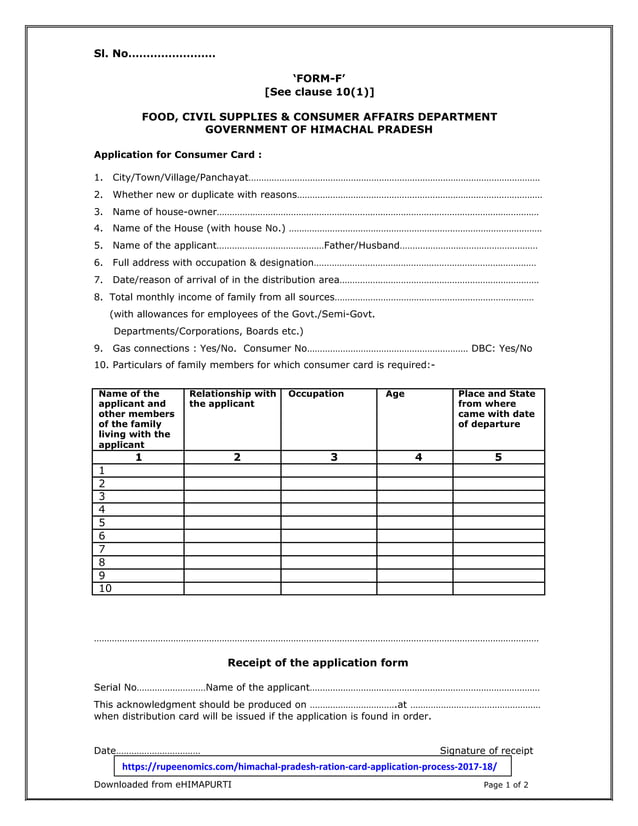 Himachal pradesh ration card Application Form | PDF