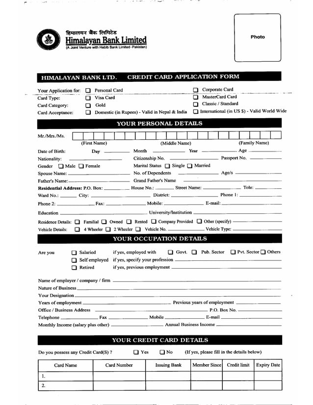 Himalaya bank form card cc | PDF