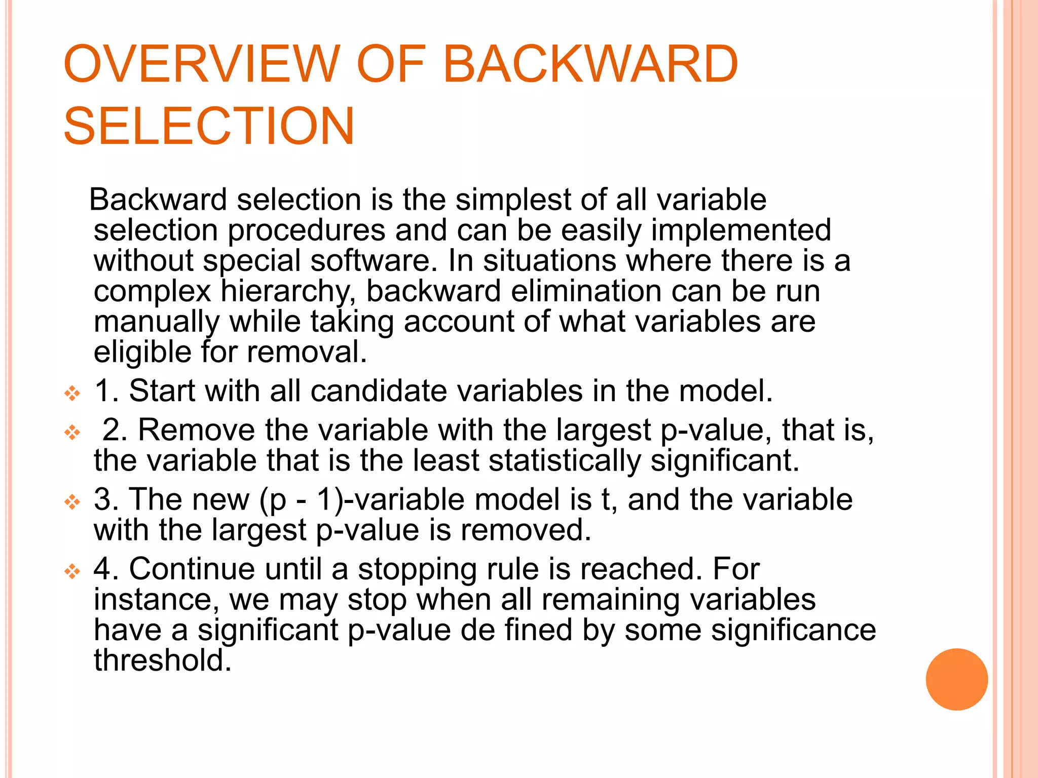 Stepwise regression Backward selection | PPTX