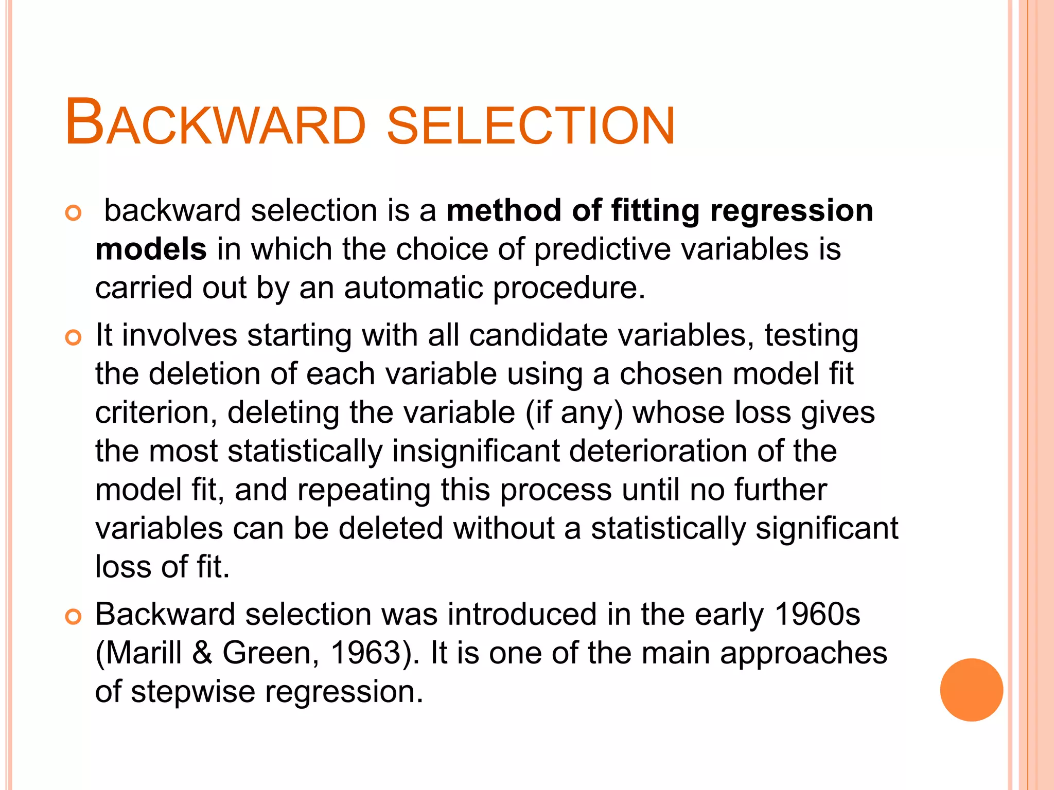 Stepwise regression Backward selection | PPT