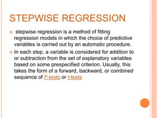 Stepwise regression Backward selection | PPT