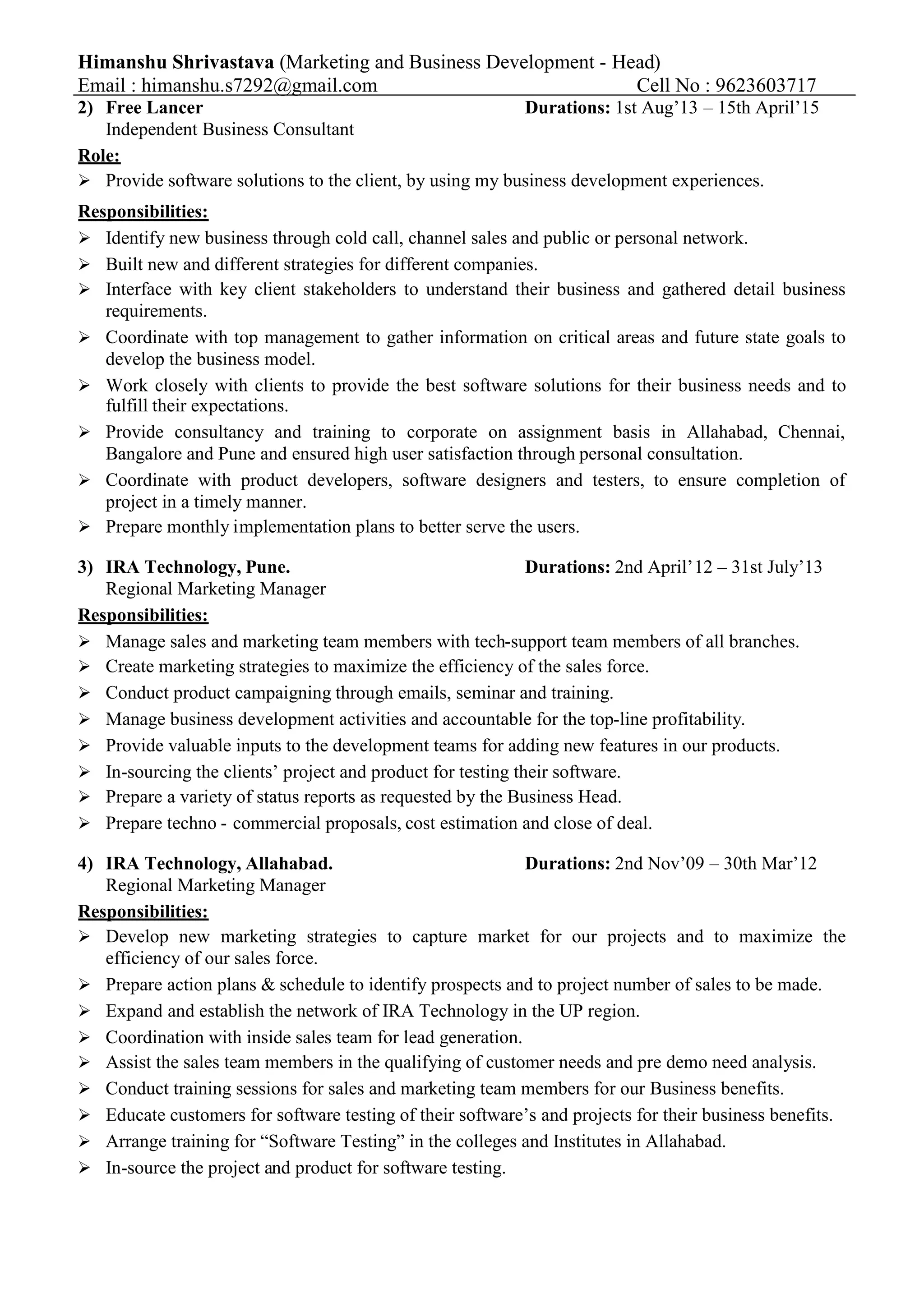 Himanshu Shrivastava Resume Pdf