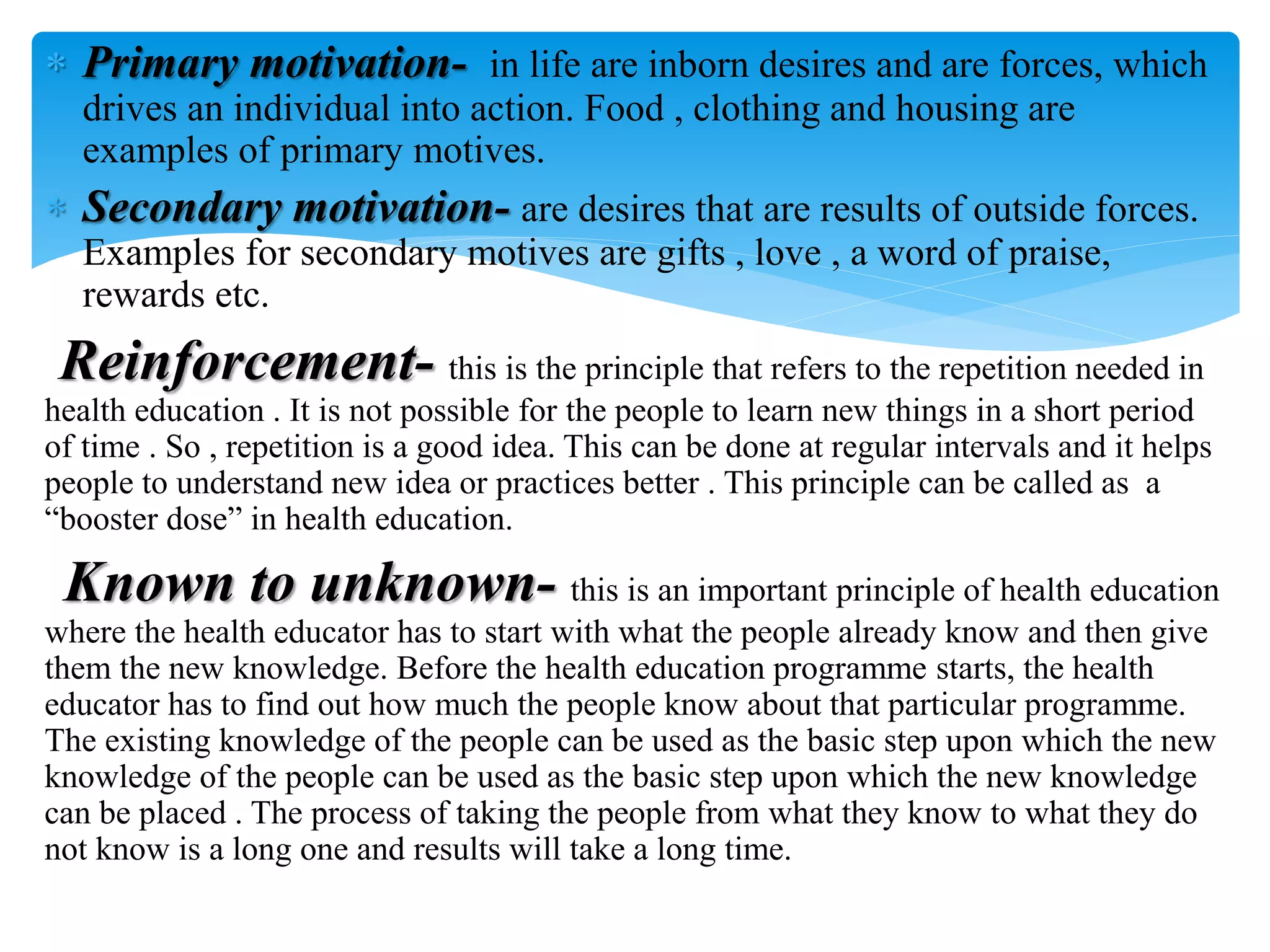 Principal of health education and its content | PPTX