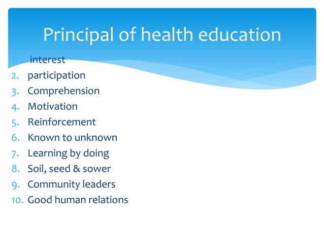 Principal of health education and its content | PPTX