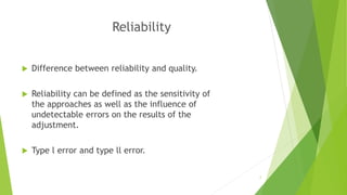 reliability analysis in adjustment computation | PPTX