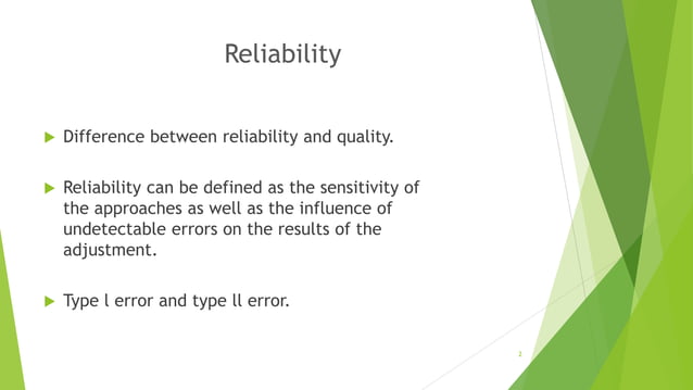 Reliability Analysis In Adjustment Computation Ppt