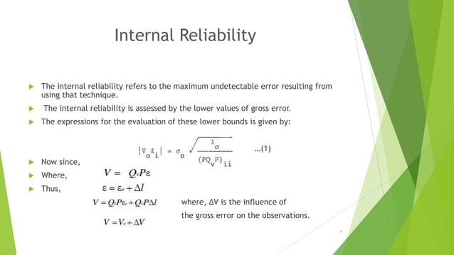 Reliability Analysis In Adjustment Computation Ppt