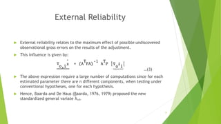 reliability analysis in adjustment computation | PPTX | Physics | Science