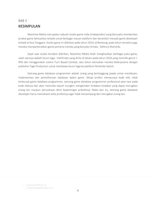 ETIKA PROFESI DESKRIPSI TUGAS DAN TANGGUNG JAWAB SEORANG GAME DATABASE ...