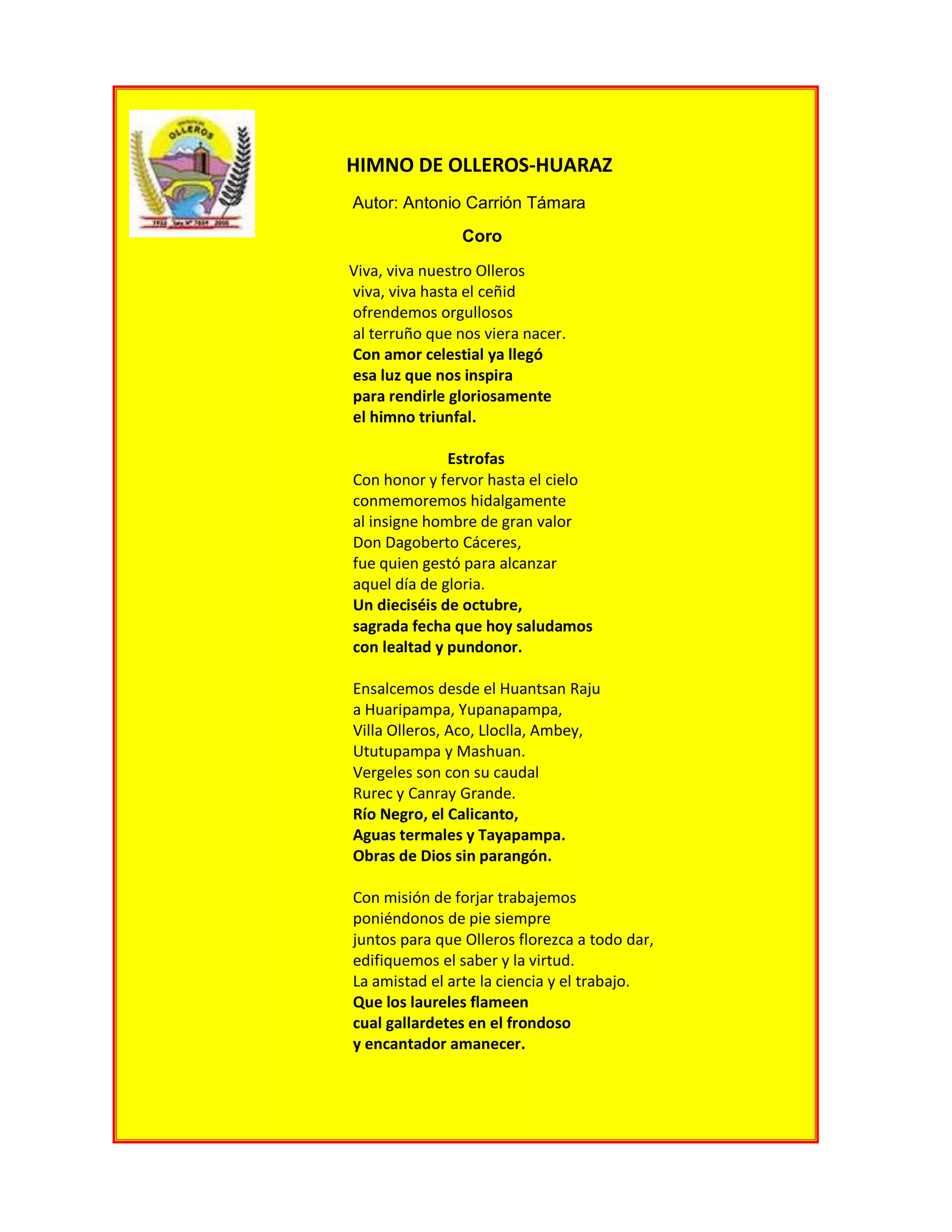 Himno de Olleros Huaraz | PDF