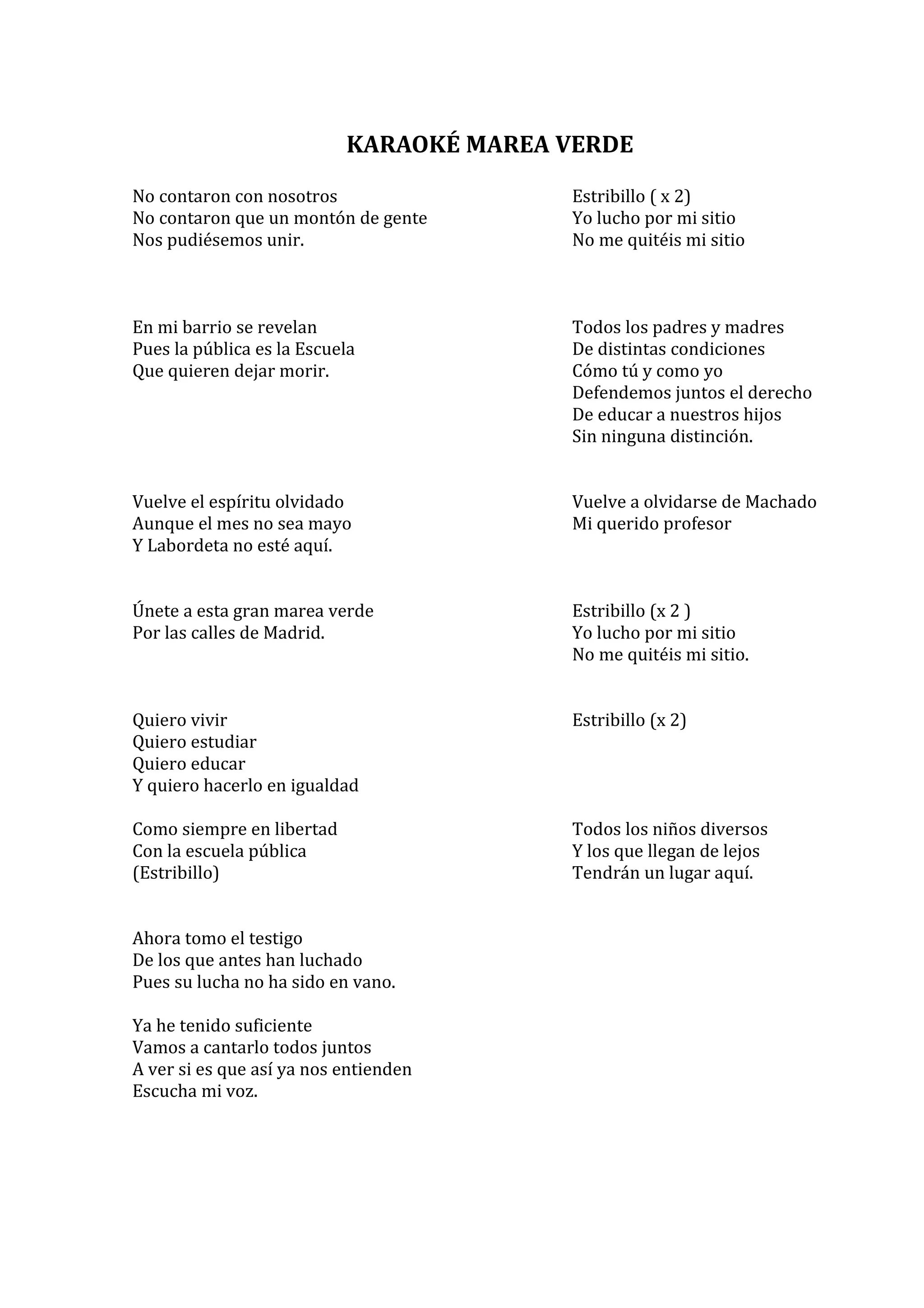 Himno marea verde karaoké | DOC