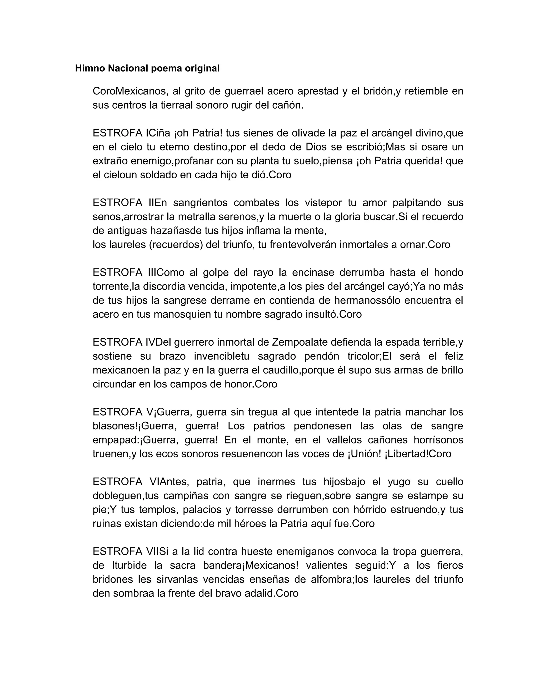 Himno nacional poema original | DOC