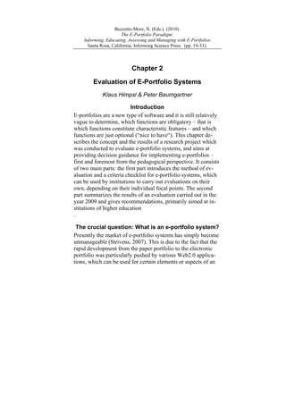 Chapter 2 Evaluation of E-Portfolio Systems Klaus Himpsl & Peter ...