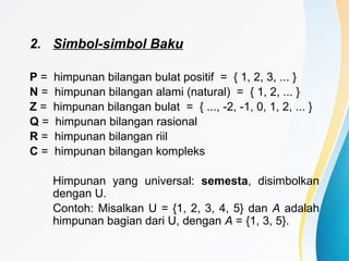 Materi himpunan untuk pelajaran perkuliahan matematika dasar | PPTX