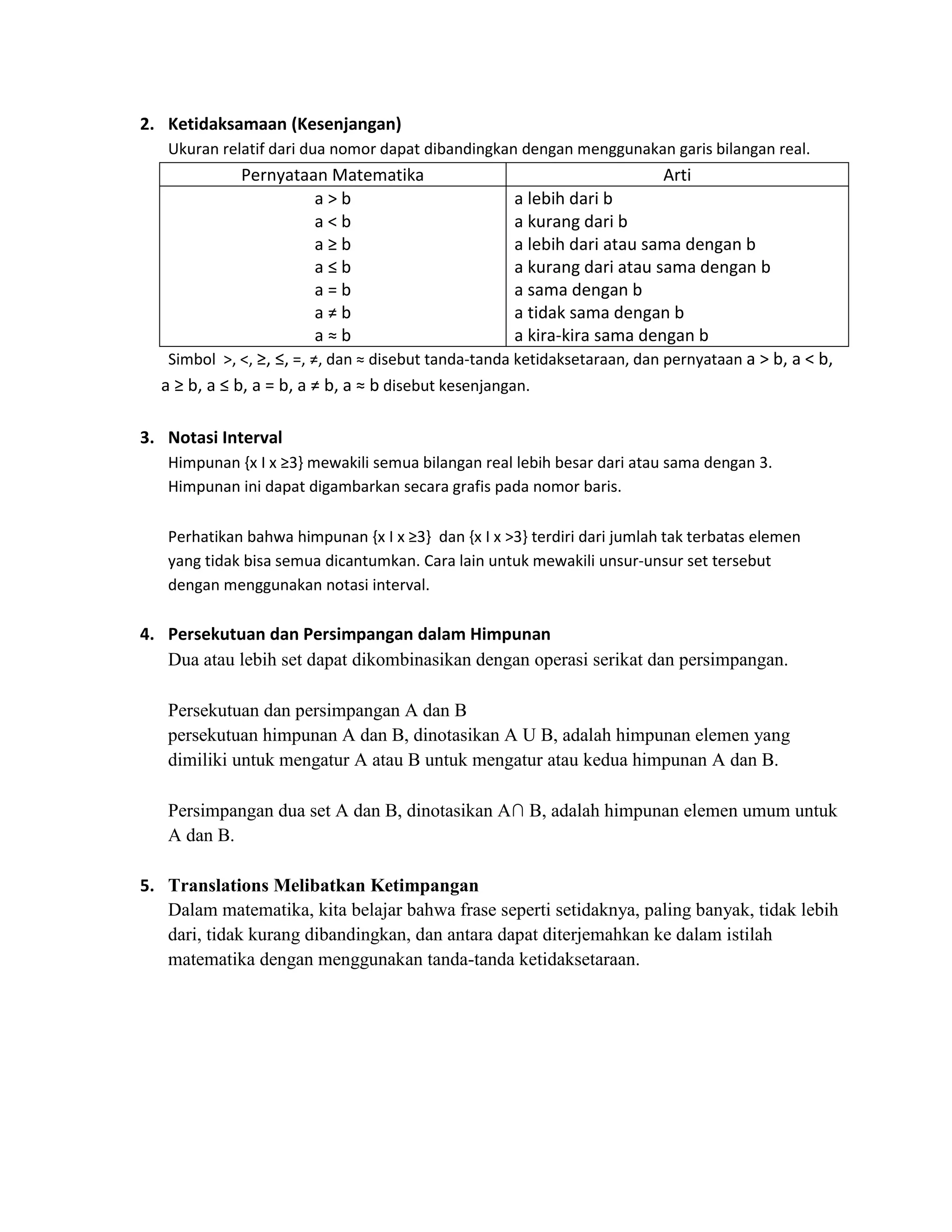 Himpunan bilangan dan notasi interval | DOCX