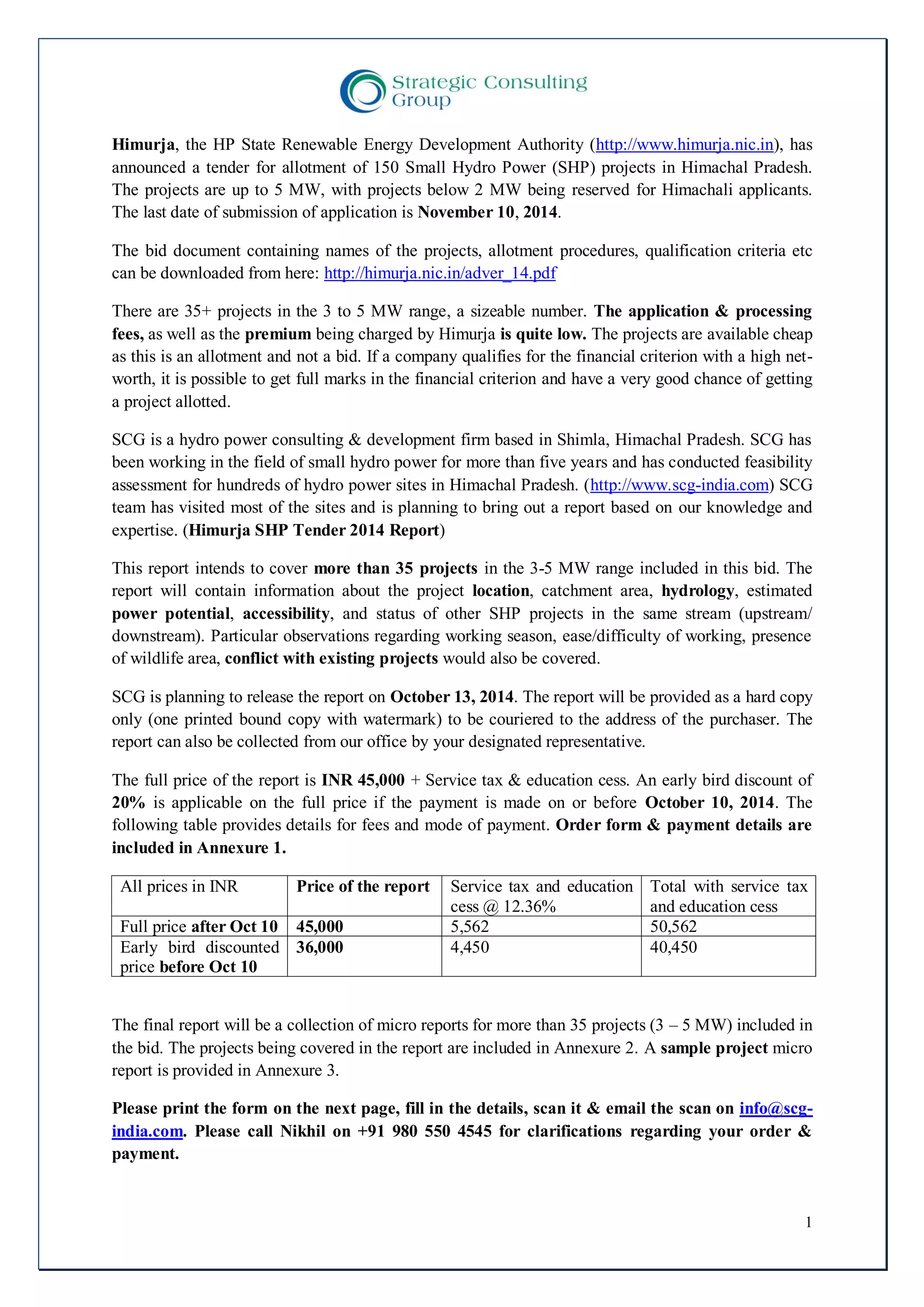 SCG Report on Himurja SHP Tender 2014 | PDF