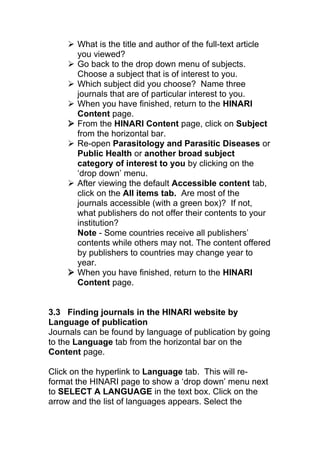 HINARI Portal (Basic Course: Module 3) | PDF