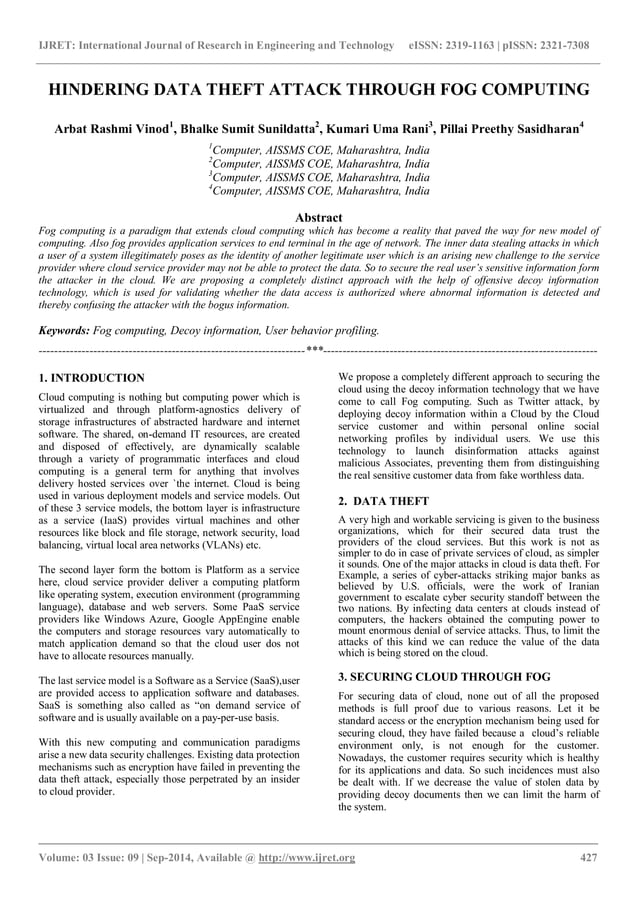 Hindering data theft attack through fog computing | PDF