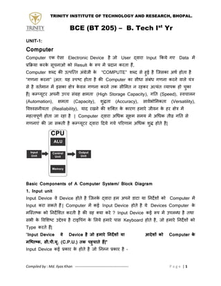 Basic Computer Engg ( BCE ) notes in hindi - RGPV BTech first yr | PDF