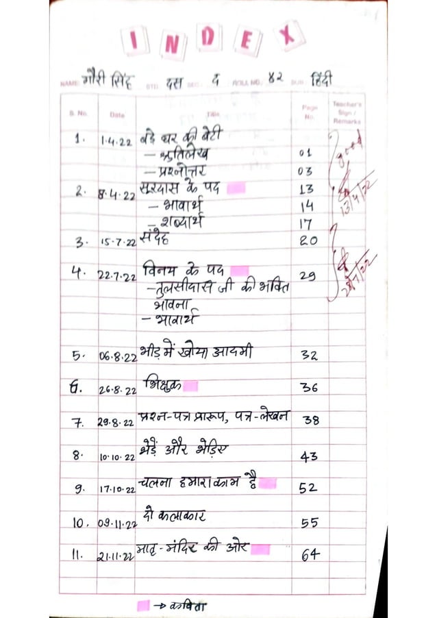 ICSE Hindi Class X Handwritten Notes | PDF