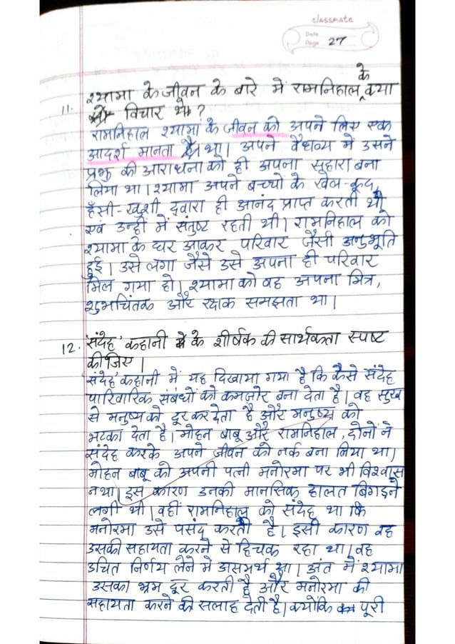 ICSE Hindi Class X Handwritten Notes | PDF