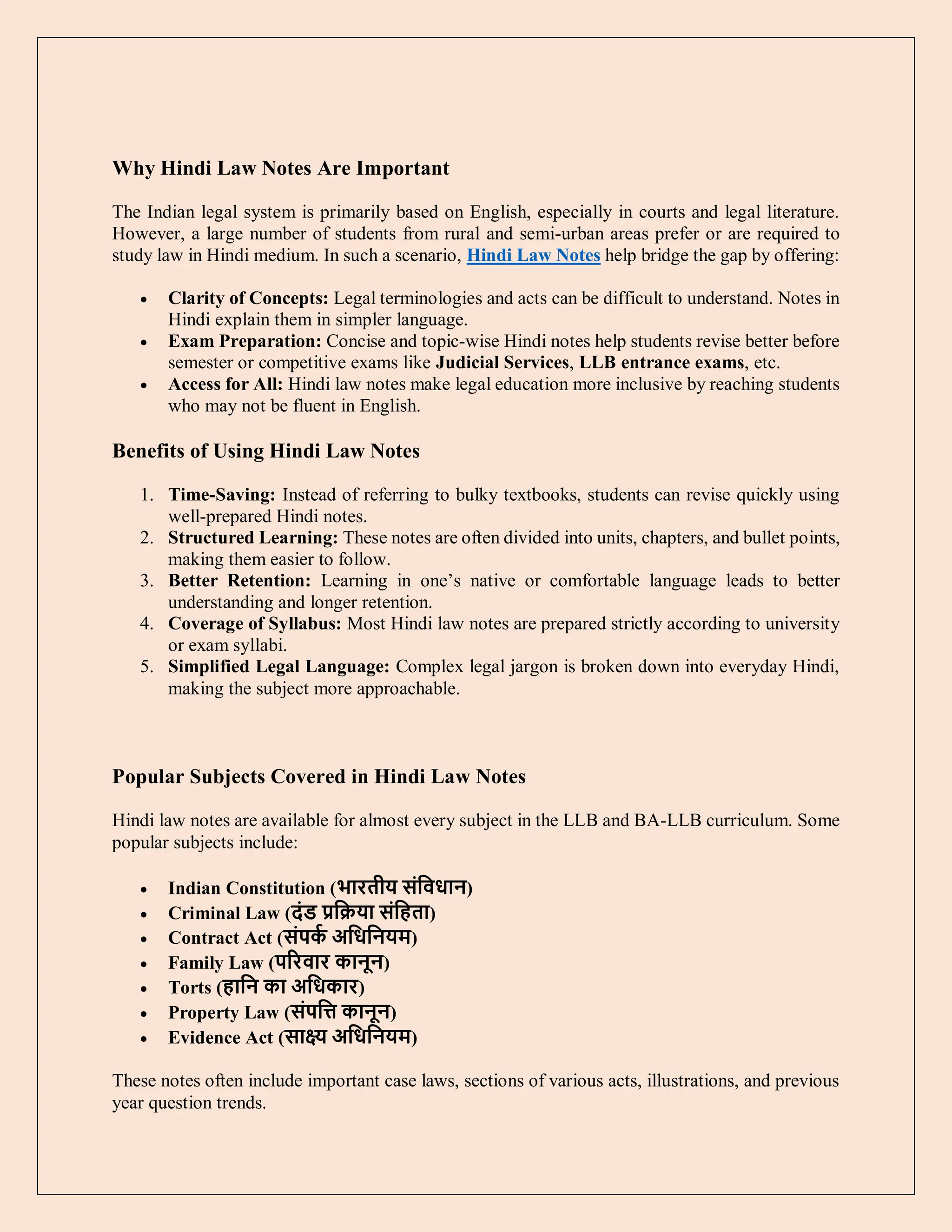 Top Hindi Law Notes in PDF Format for Law Students | PDF