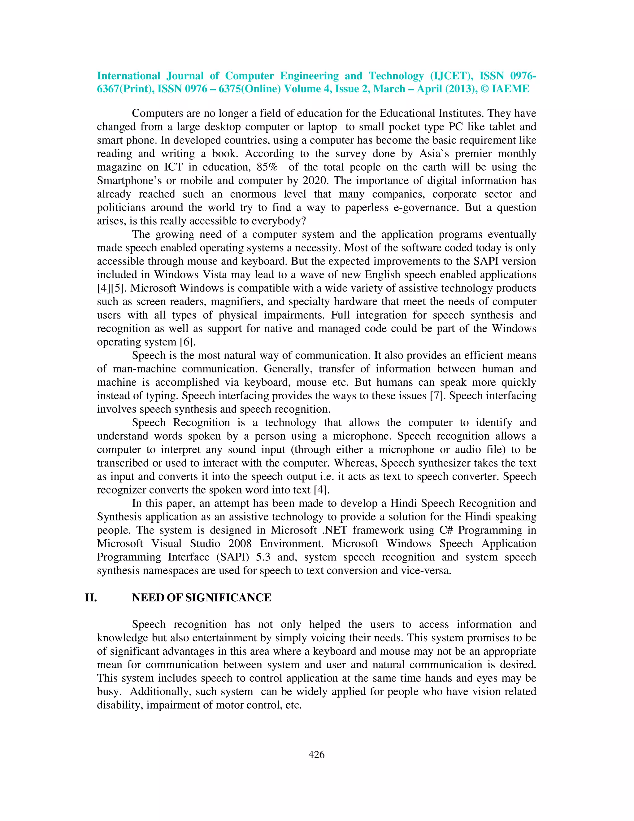 Hindi speech enabled windows application using microsoft | PDF | Operating Systems | Computer ...