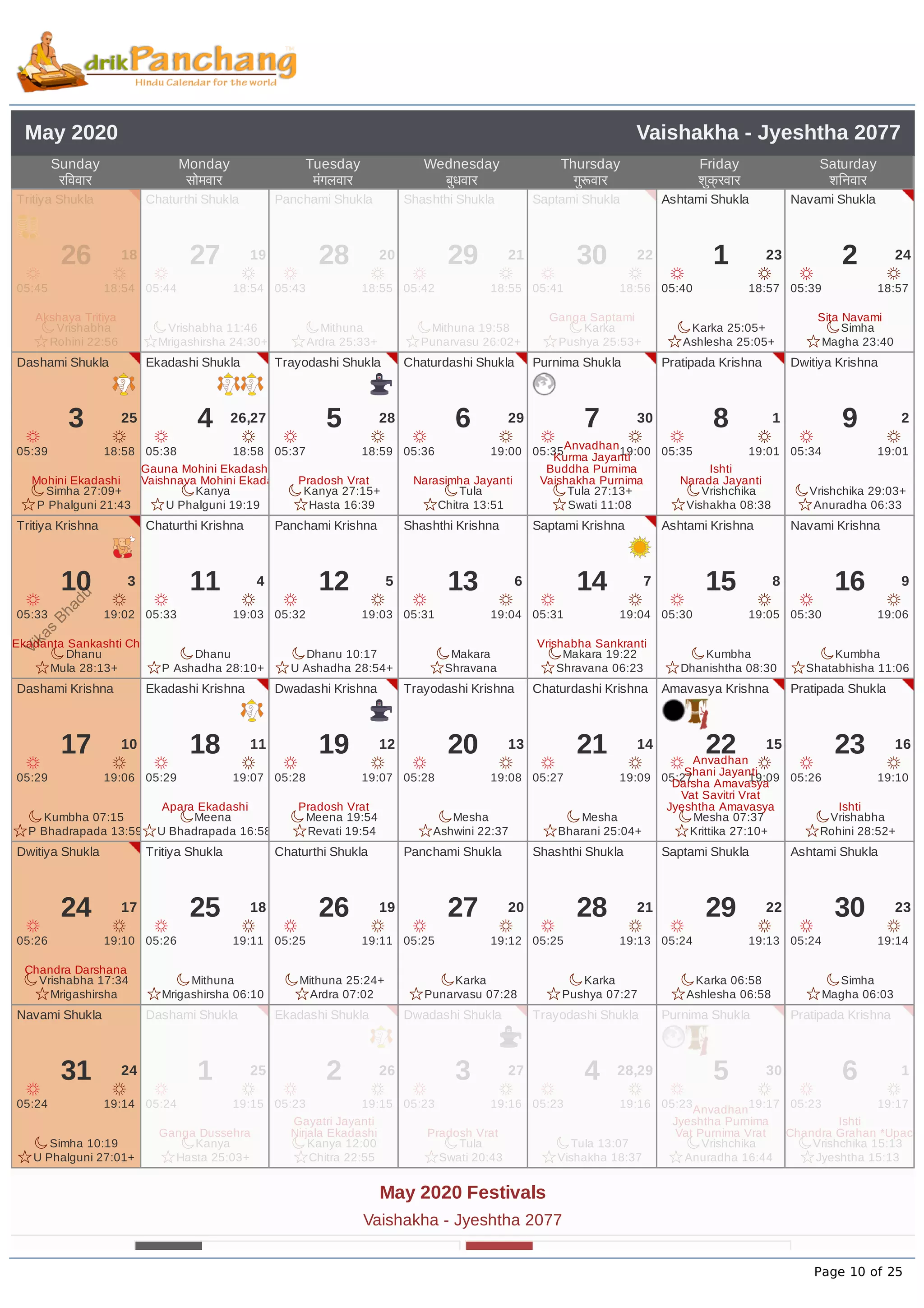 Hindu calander 2020 | PDF