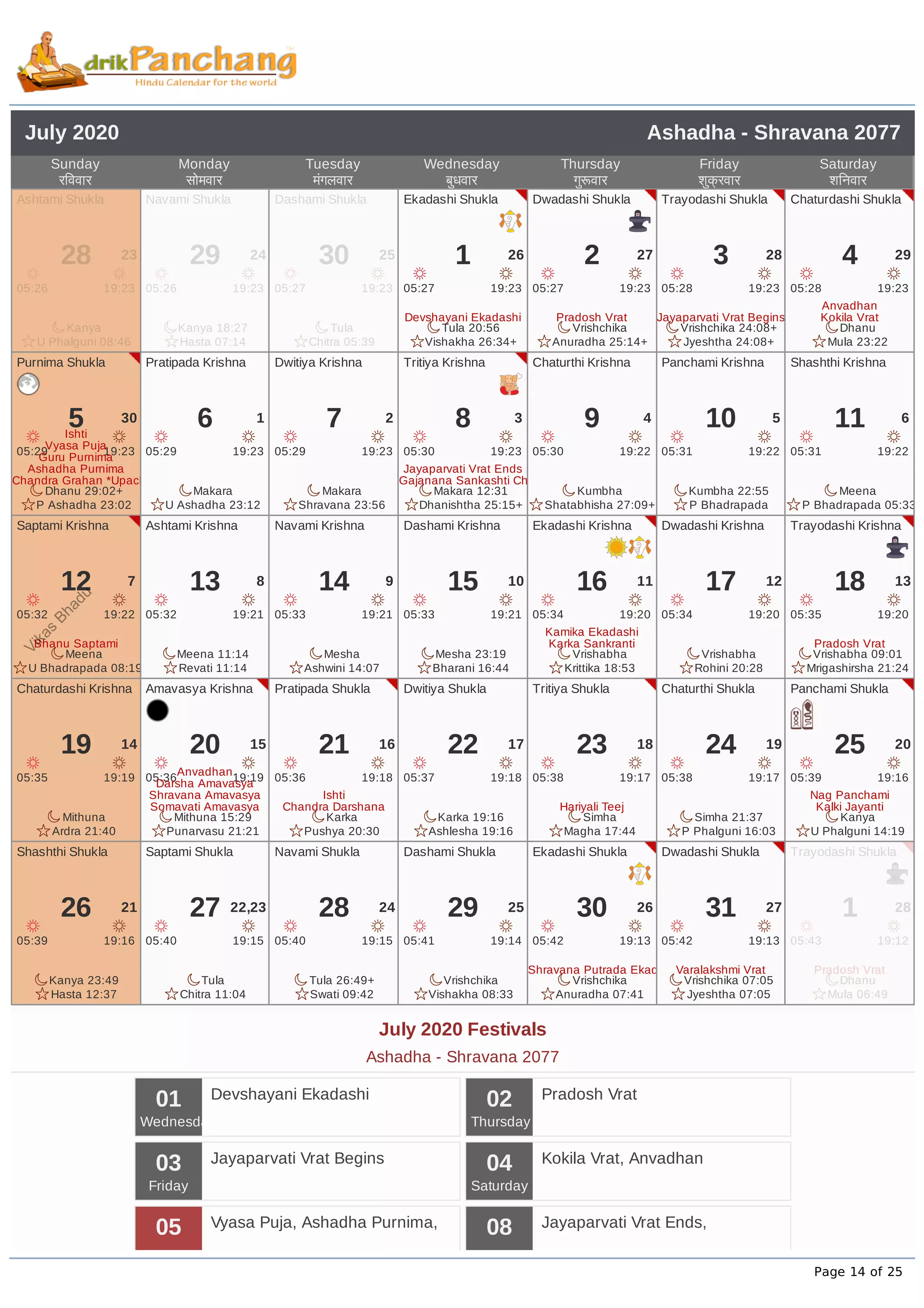 Hindu calander 2020 | PDF