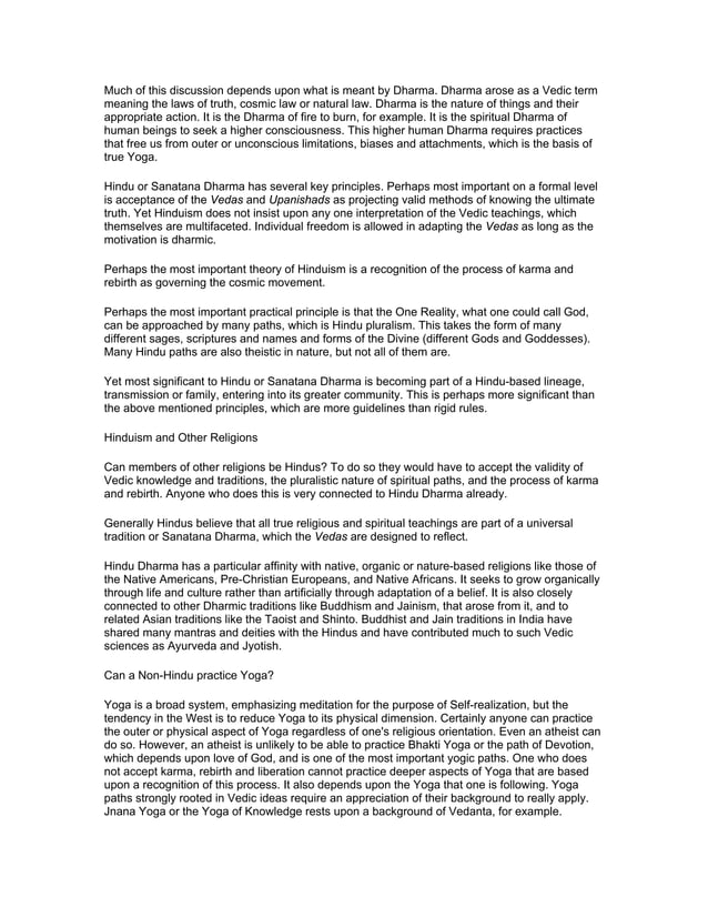 Hinduism, sanatana dharma and yoga 4pgs | PDF